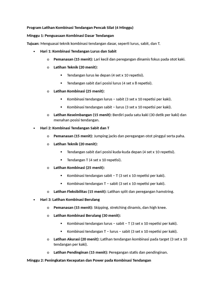 Program Latihan Kombinasi Tendangan Pencak Silat | PDF