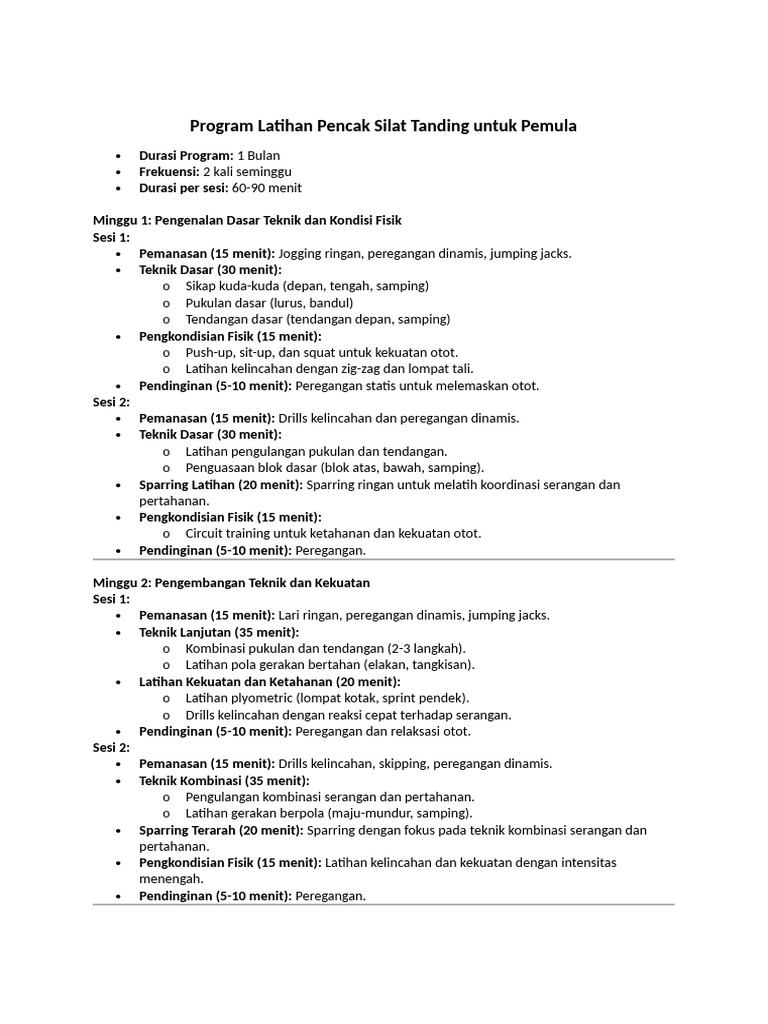 Program Latihan Pencak Silat Tanding Untuk Pemula-2 Kali Seminggu | PDF