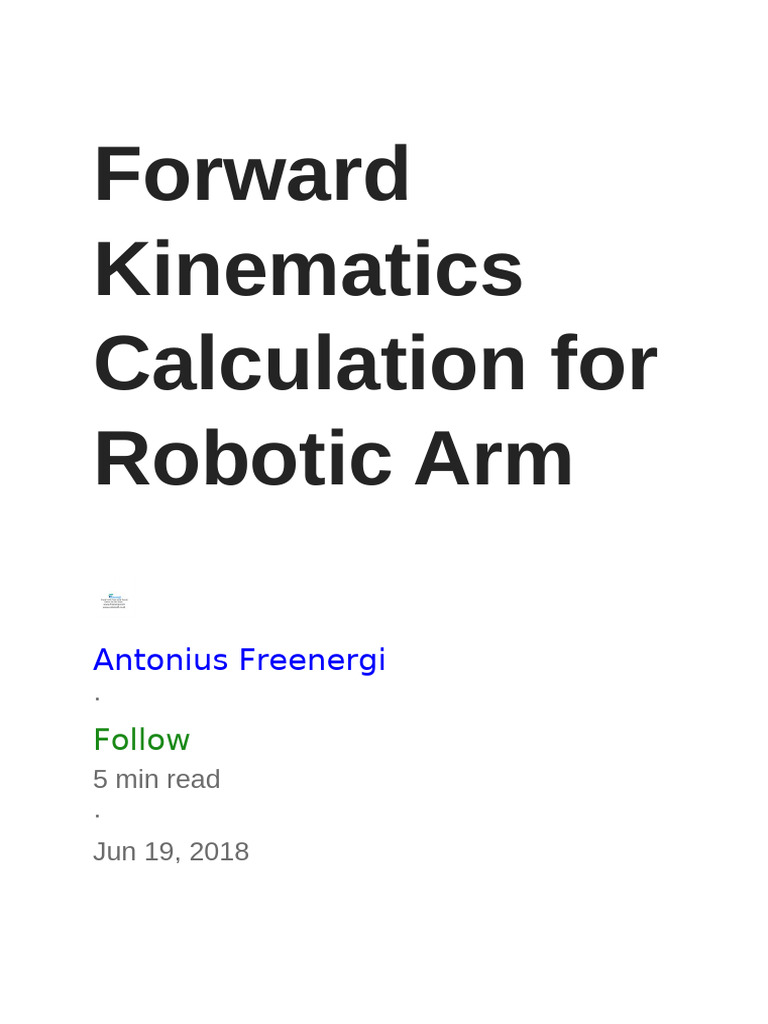 Forward Kinematics Calculation for Robotic Arm | PDF
