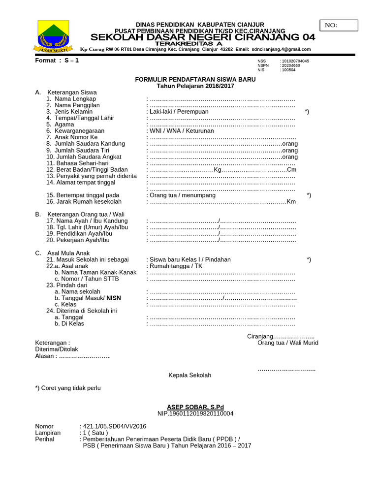 Formulir PSB 1516 | PDF