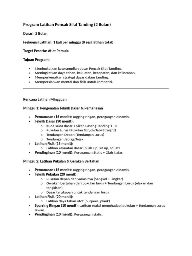 Program Latihan Pencak Silat Tanding KIbar Padjadjaran Cup 2 | PDF