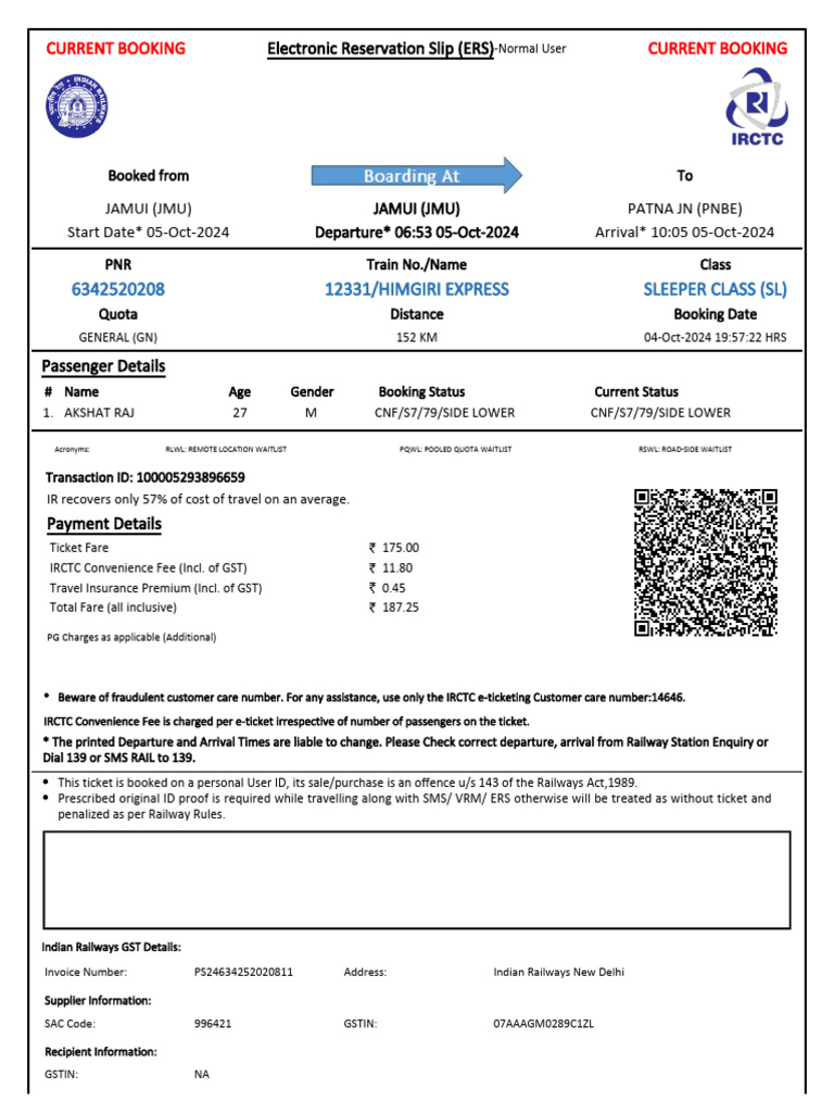 12331/himgiri Express Sleeper Class (SL) | PDF