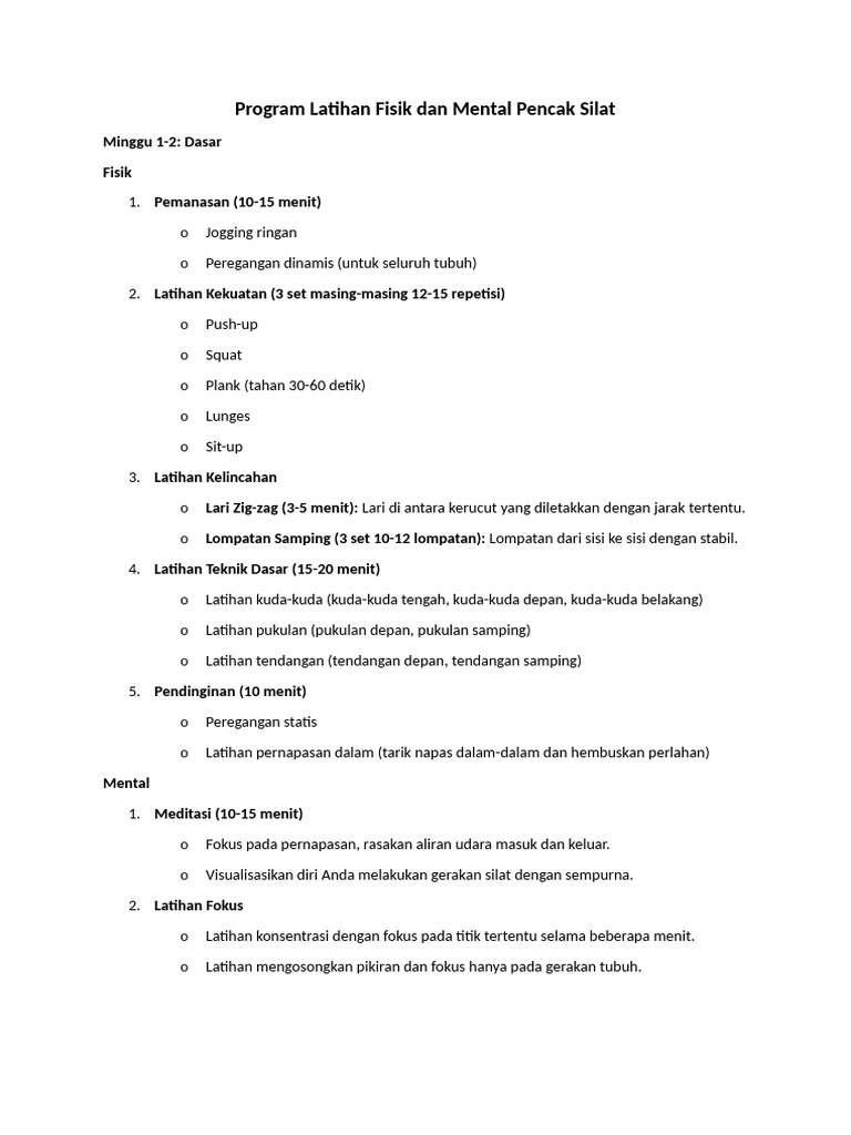 Program Latihan Fisik Dan Mental Pencak Silat | PDF