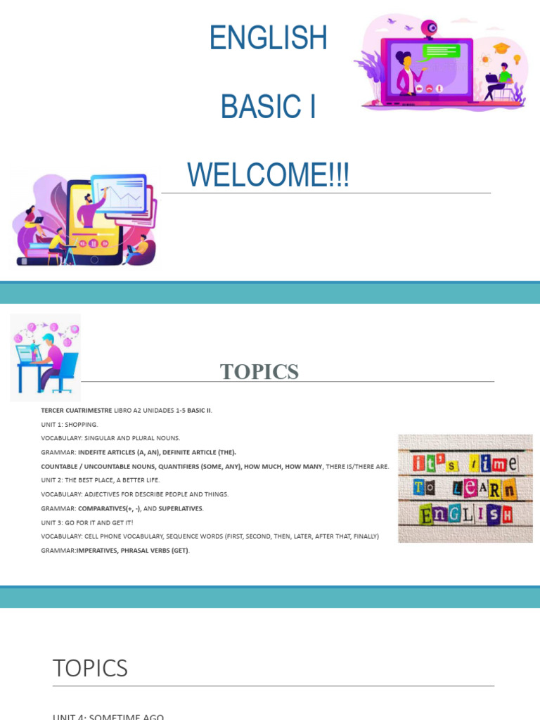 ENGLISH INTRO PRE BASIC II A2 1-5 INTRO CUARTO | PDF