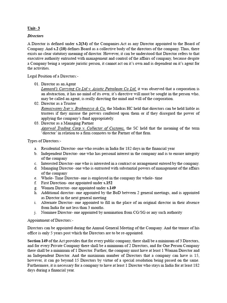 Company Law - Unit III | PDF