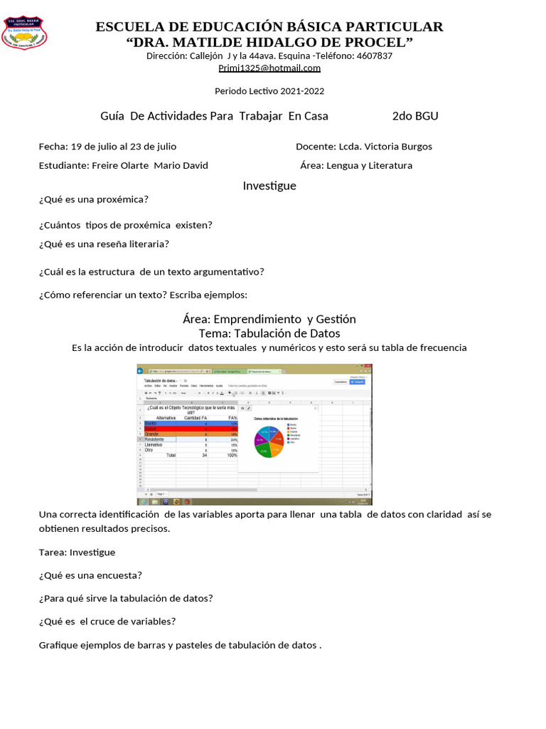 Guía de Actividades 2do BGU 2021-2022 | PDF