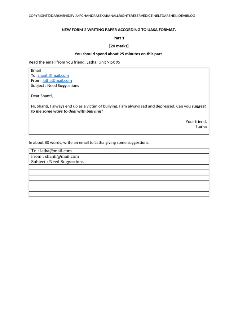 NEW FORM 2 WRITING PAPER ACCORDING TO UASA FORMAT | PDF