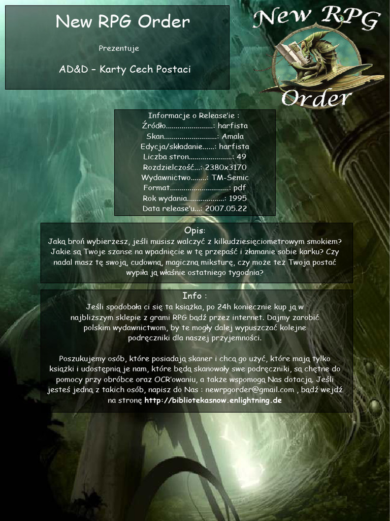 AD&D 2.0 - Karty Cech Postaci | PDF