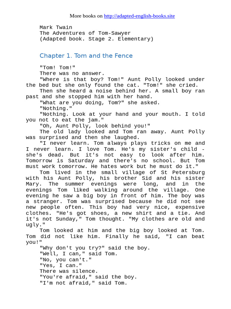 Mark Twain The Adventures of Tom Sawyer | PDF