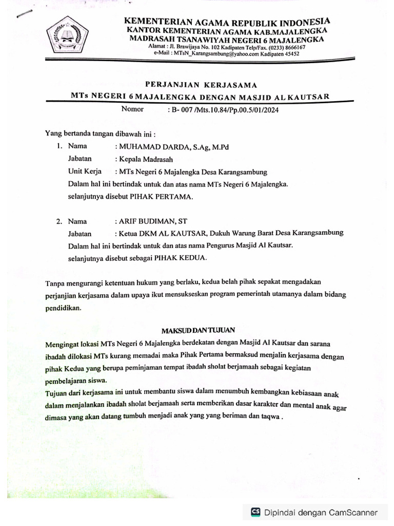 MOU MTs Dengan Masjid Alkautsar | PDF