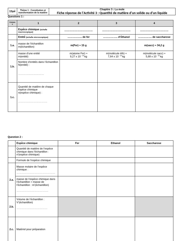 1spé Chap03 Act3 FicheRéponses | PDF