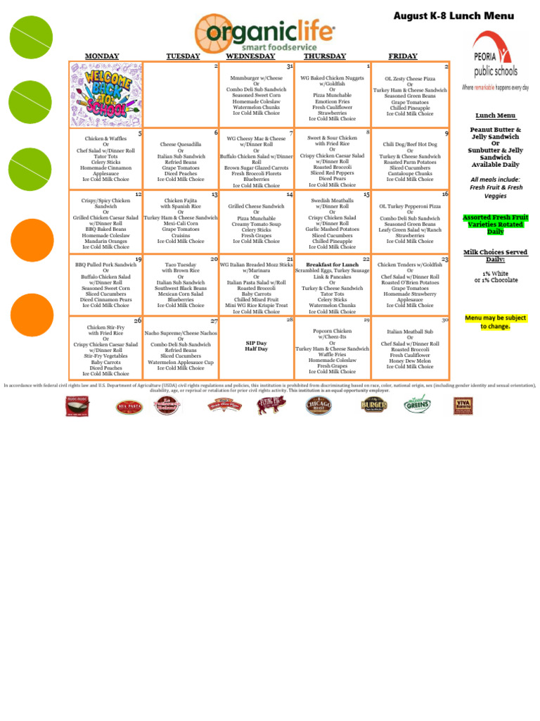 August 2024 K-8 Lunch Menu | PDF | Salad | Lunch