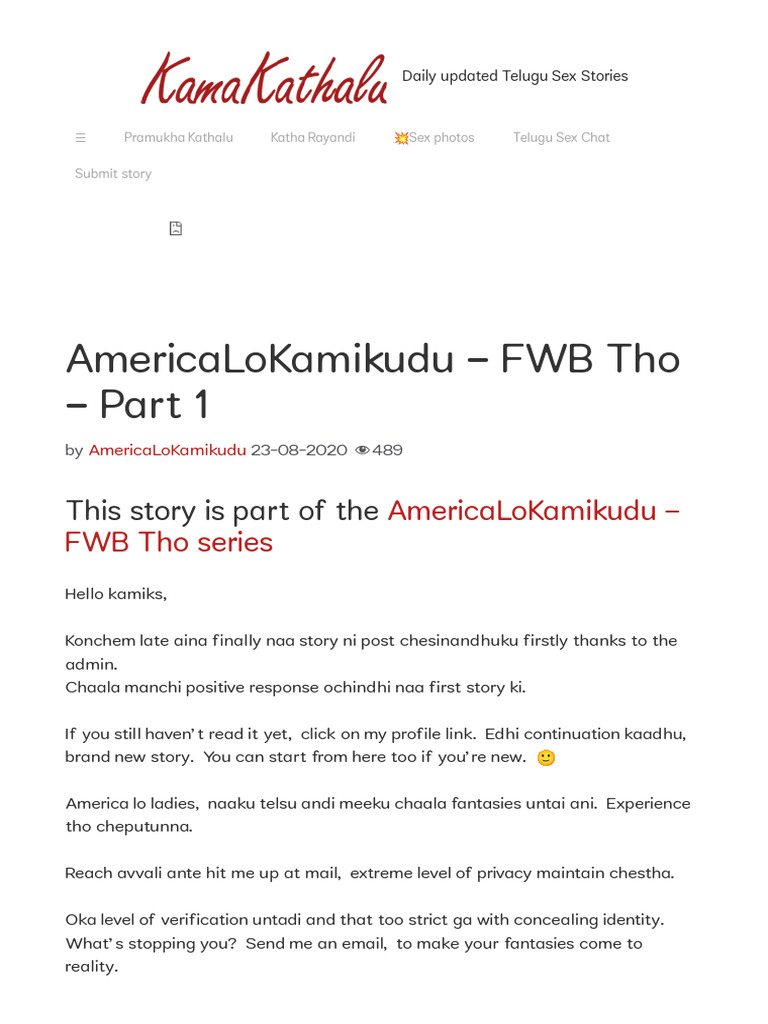 AmericaLoKamikudu - FWB Tho - Part 1 - Kama Kathalu | PDF