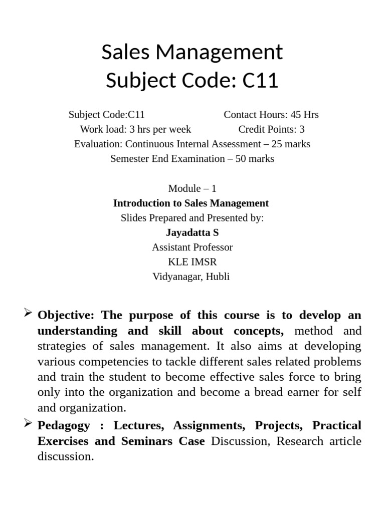 Module 1 Introduction to Sales Management | PDF