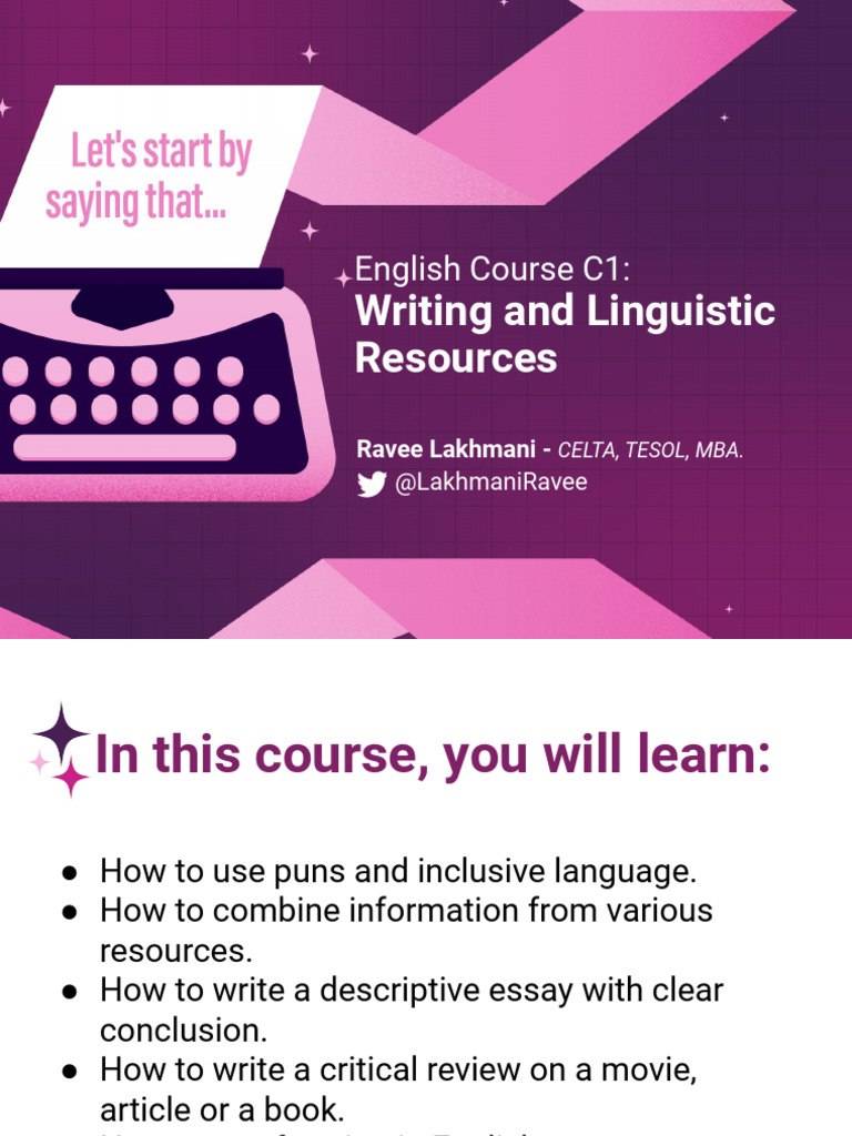 Slides Curso de Ingles Avanzado c1 Escritura y Recursos Linguisticos | PDF