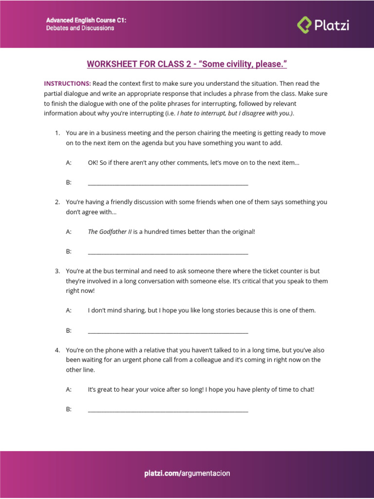Worksheet - Short Dialogues Module 1 Class 2 | PDF