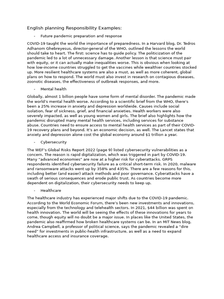 English Planning Responsibility Examples | PDF