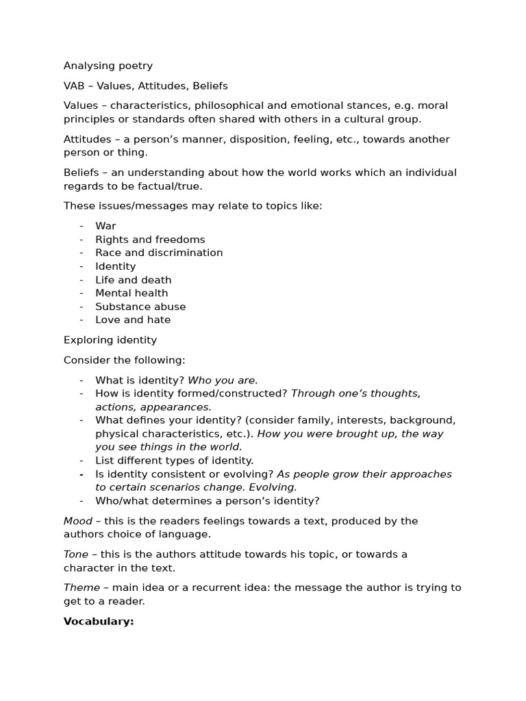 Analysing Poetry Pdf