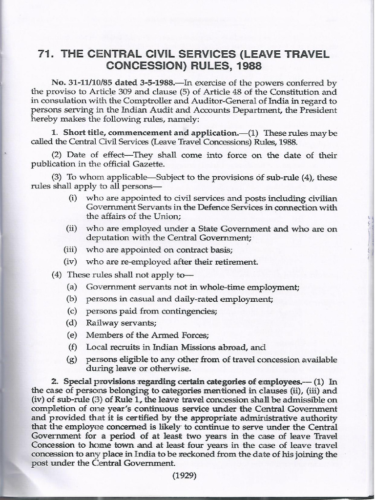 Central Civil Services (Leave Travel Concession) Rules, 1988 | PDF
