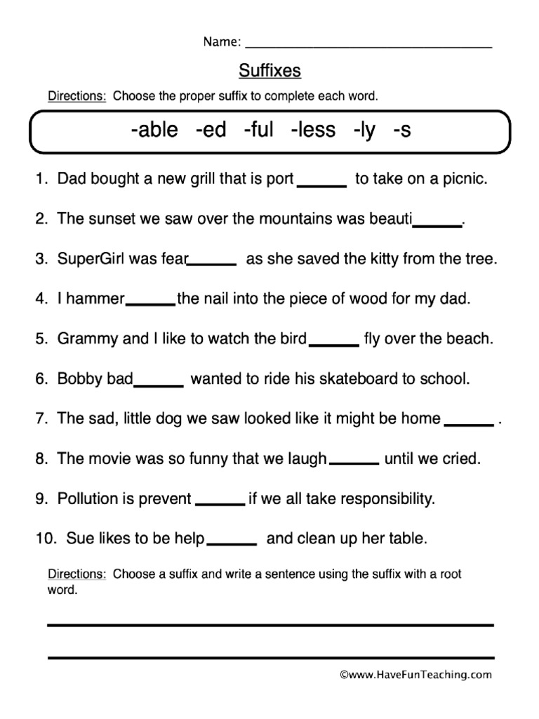 Suffix Worksheet 1 | PDF