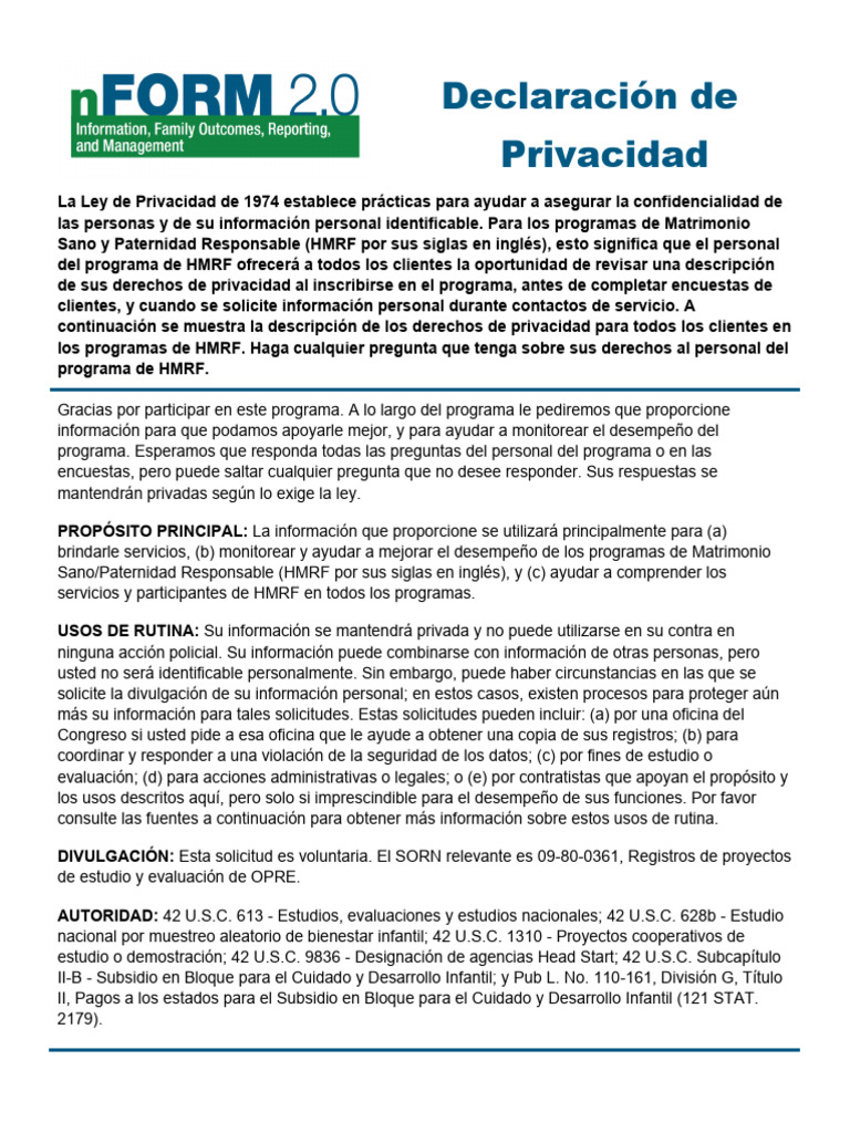 NFORM 2.0 Privacy Statement - Spanish | PDF