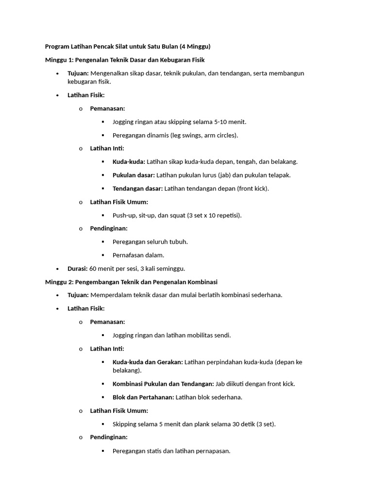 Program Latihan Pencak Silat Untuk Satu Bulan | PDF