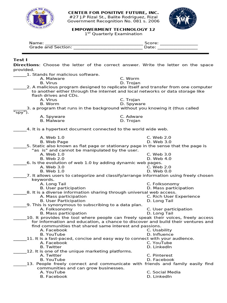 G12 Emp Tech 1ST Periodical | PDF