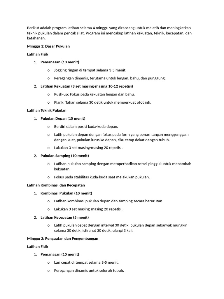 Program Latihan Silat 4 Bulan | PDF