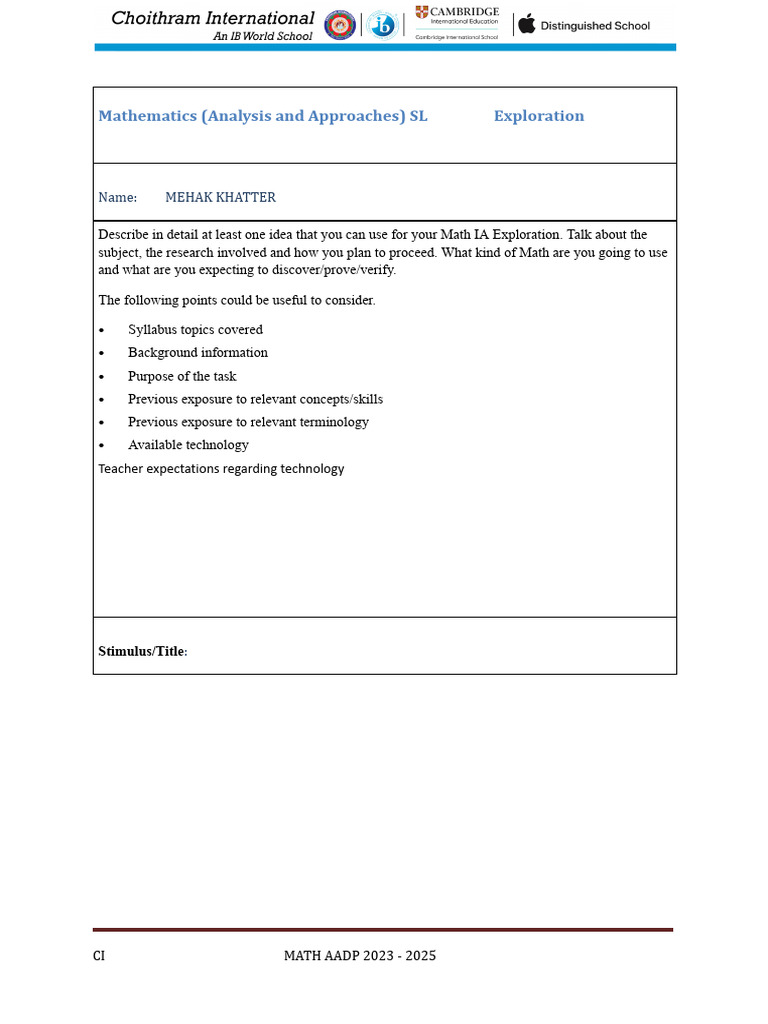 Math IA EXPLORATION - Instructions | PDF | Mathematics | Career & Growth