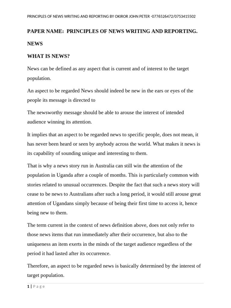 News Writing and Reporting | PDF