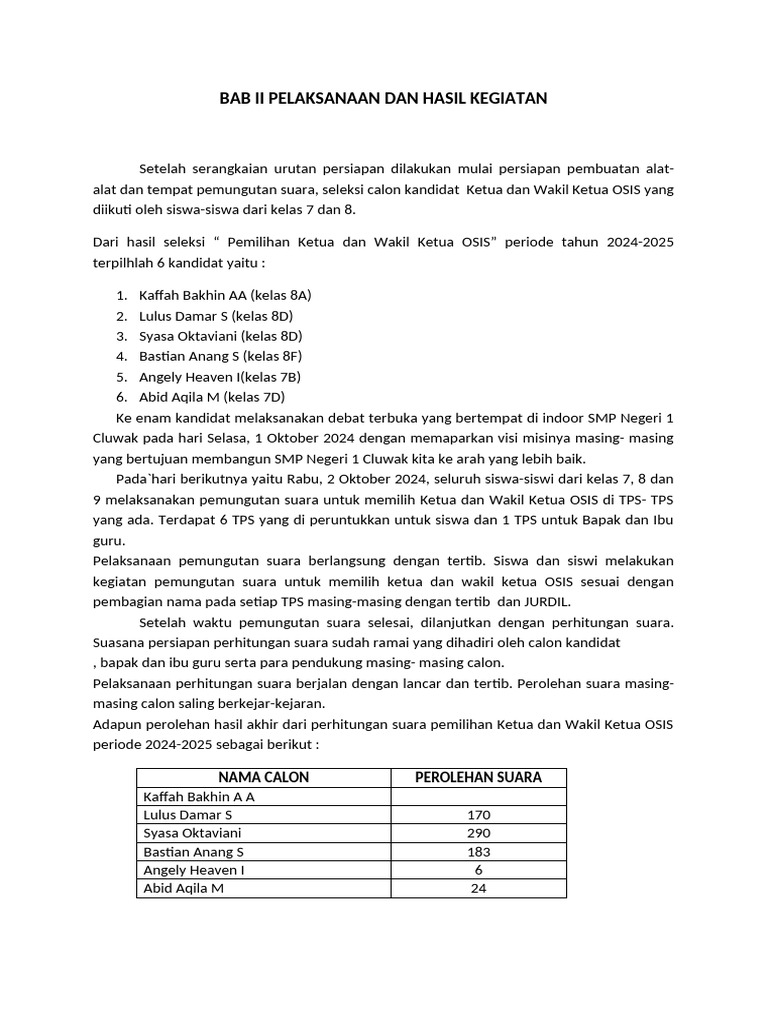 Bab Ii Pelaksanaan Dan Hasil Kegiatan | PDF
