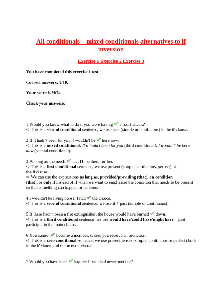 B2 Level All Conditionals Exercises 1 To 3 With Explanations | PDF