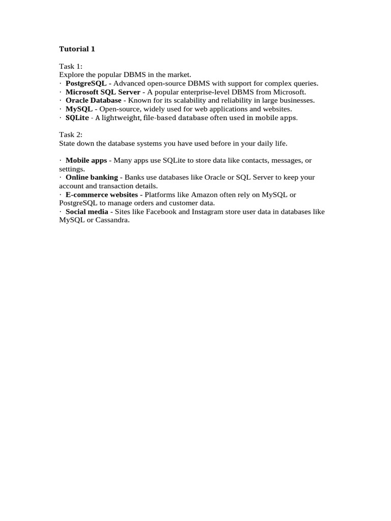 Tutorial 1.docx Database | PDF