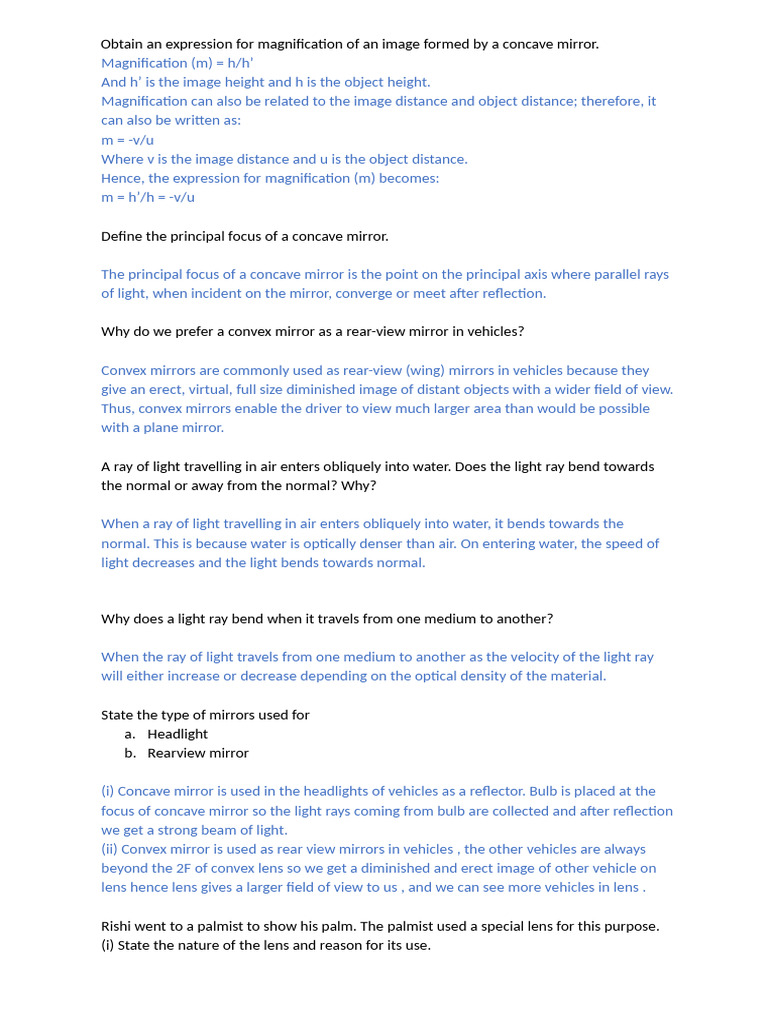 physics question and answer light 1 | PDF