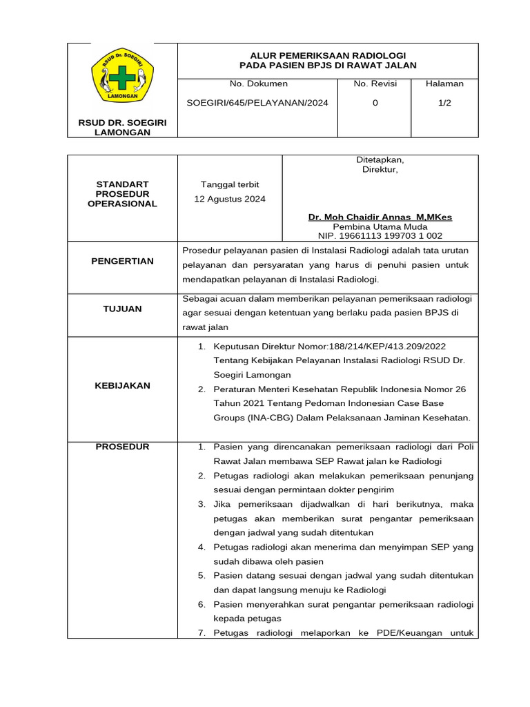 SOP Radiologi BPJS | PDF