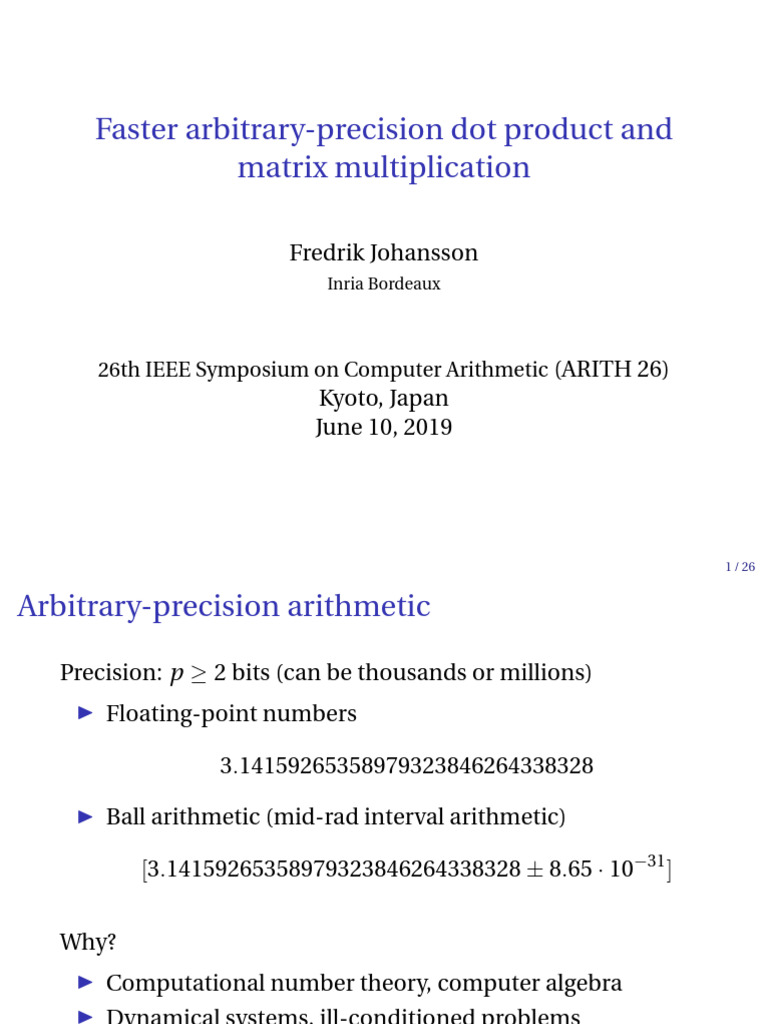 Faster Arbitrary-Precision Dot Product and Matrix Multiplication | PDF