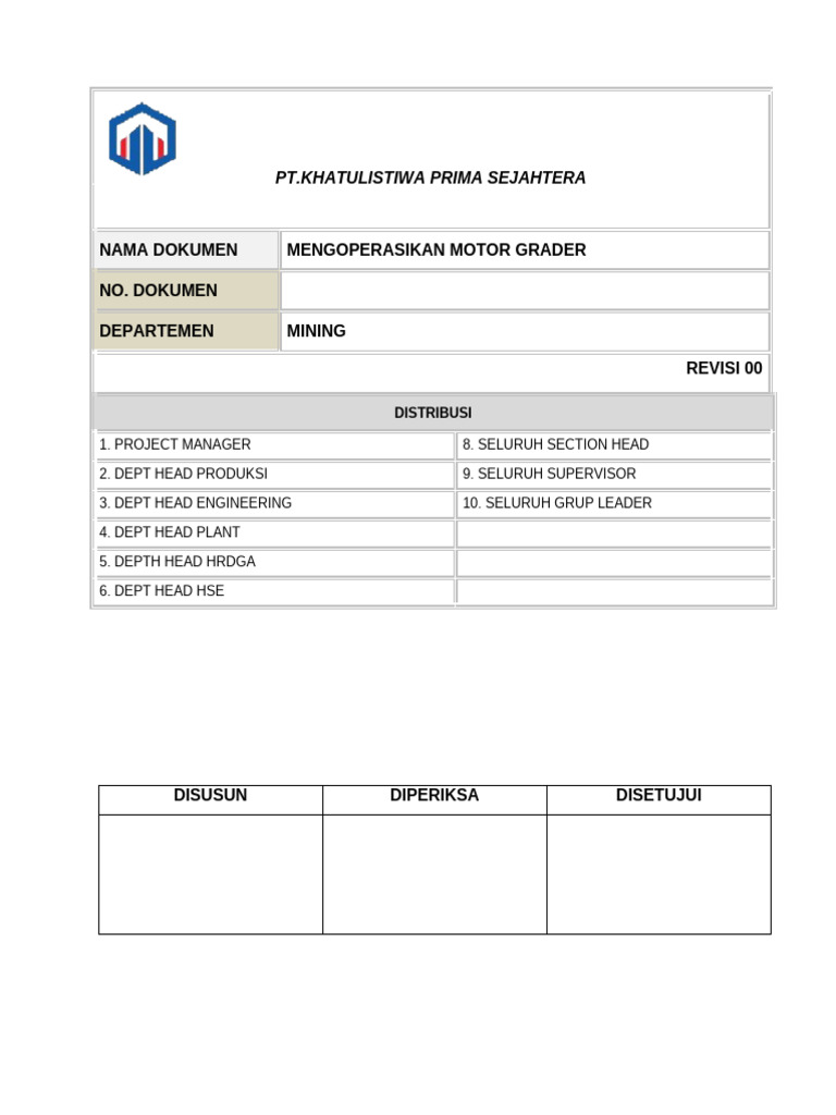 SOP-MENGOPERASIKAN MOTOR GRADER | PDF
