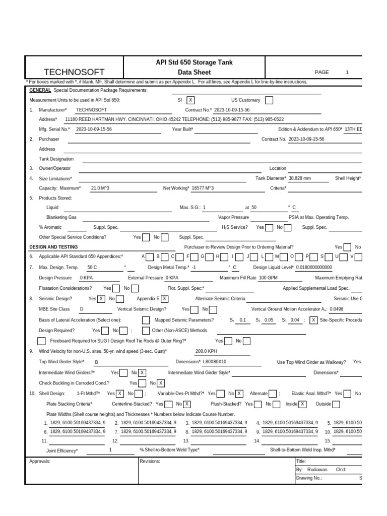 Process Water Tank 3630 TK 002 API 650 DATASHEET 2023 10 10 12 36 47 V0 | PDF