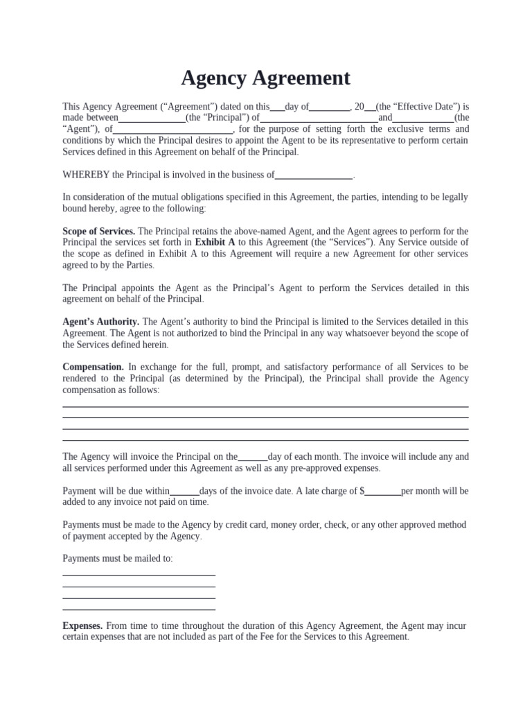 PDF Template Agency Agreement Template | PDF