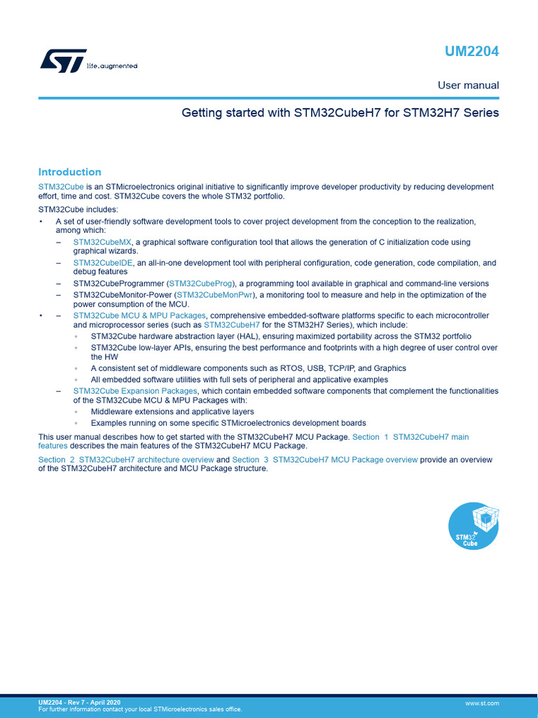 Um2204 Getting Started With Stm32cubeh7 For Stm32h7 Series Stmicroelectronics | PDF