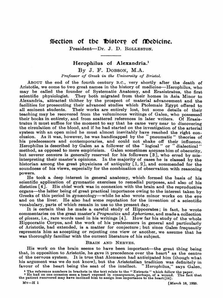Dobson 1925 Herophilus of Alexandria | PDF