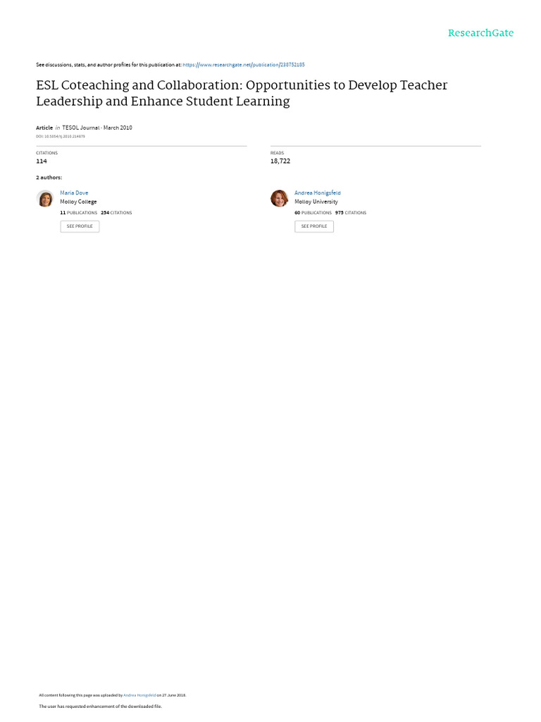 ESL Coteaching and Collaboration Opportunities To | PDF