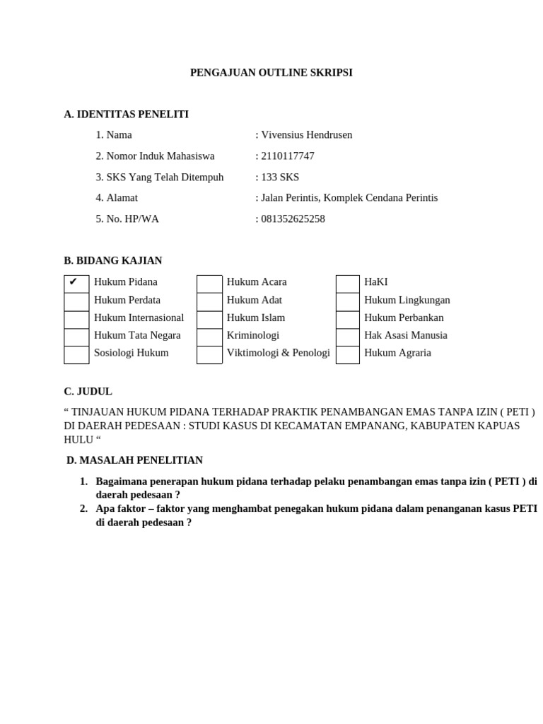 PENGAJUAN OUTLINE SKRIPSI Hendru22 | PDF
