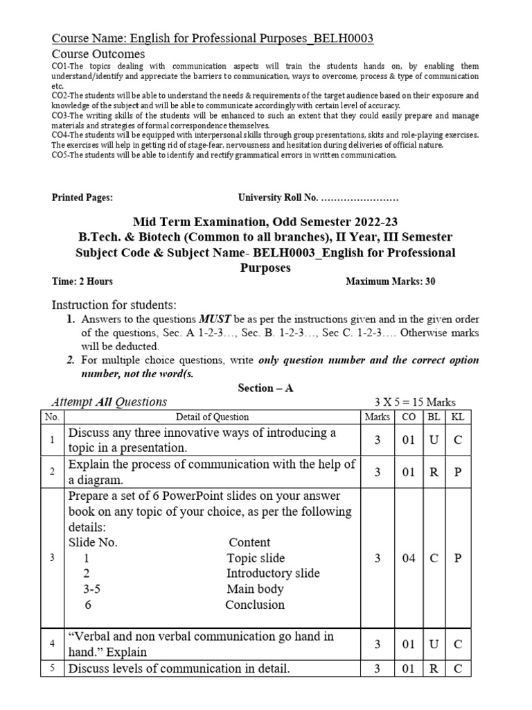 Belh 0003 Epp-I B.tech Sem III | PDF