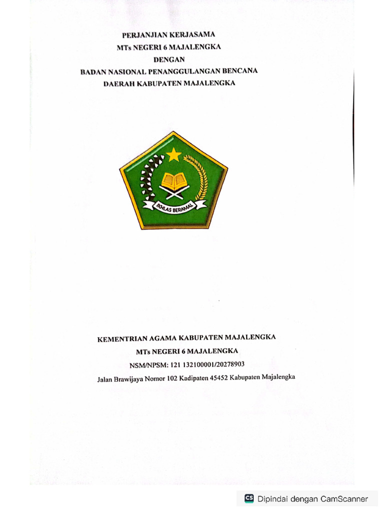 MOU MTSN 6 MJL Dengan BNPB | PDF