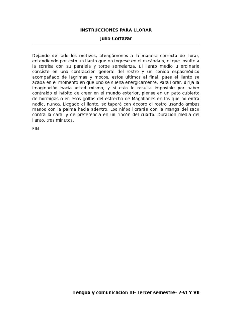 INSTRUCCIONES PARA LLORAR | PDF