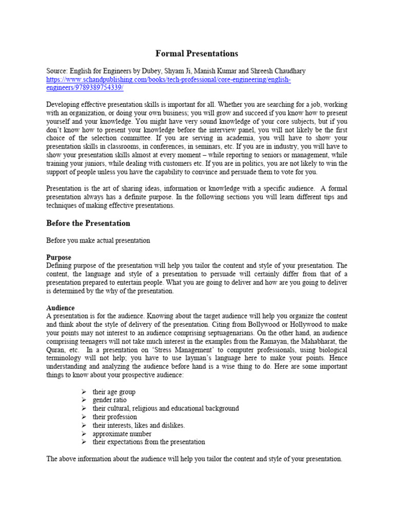 Formal Presentations Tips | PDF