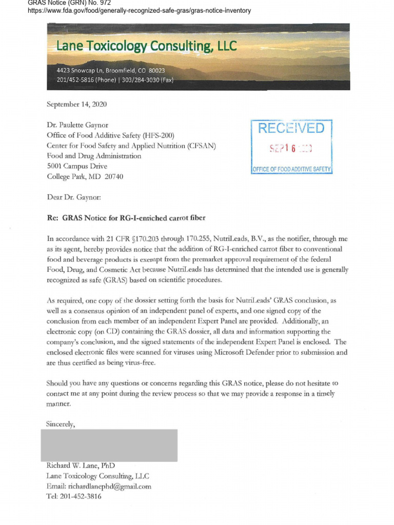 GRAS - Notice - GRN - 972 - RG-1-enriched Carrot Fiber - 0 | PDF ...