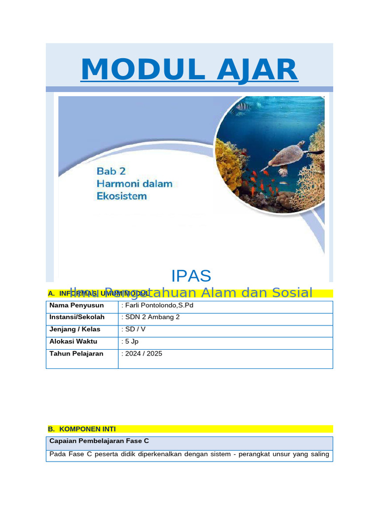 Modul Ajar IPAS Kelas 5 - BAB 2 | PDF