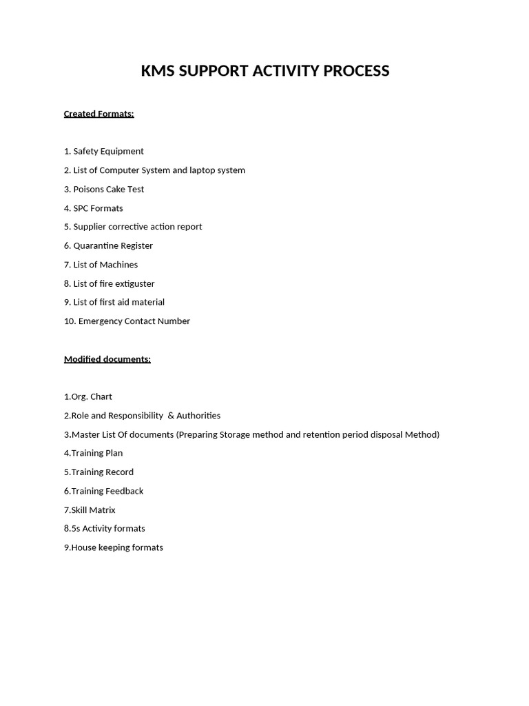 Kms Support Activity Process | PDF
